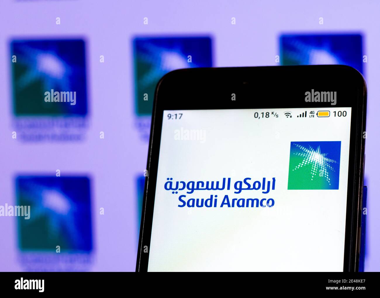 In this photo illustration a Saudi Arabian Oil Company (Saudi Aramco ...