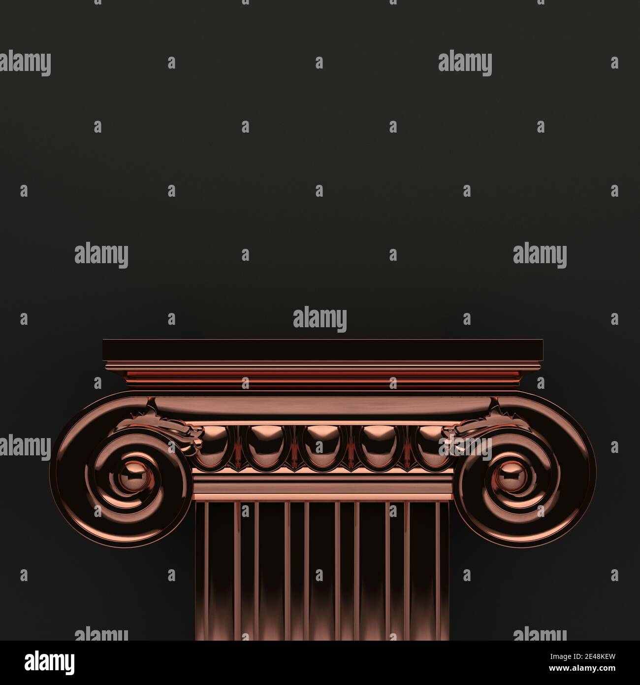 top part of copper Greek column on black background. 3d rendering Stock ...