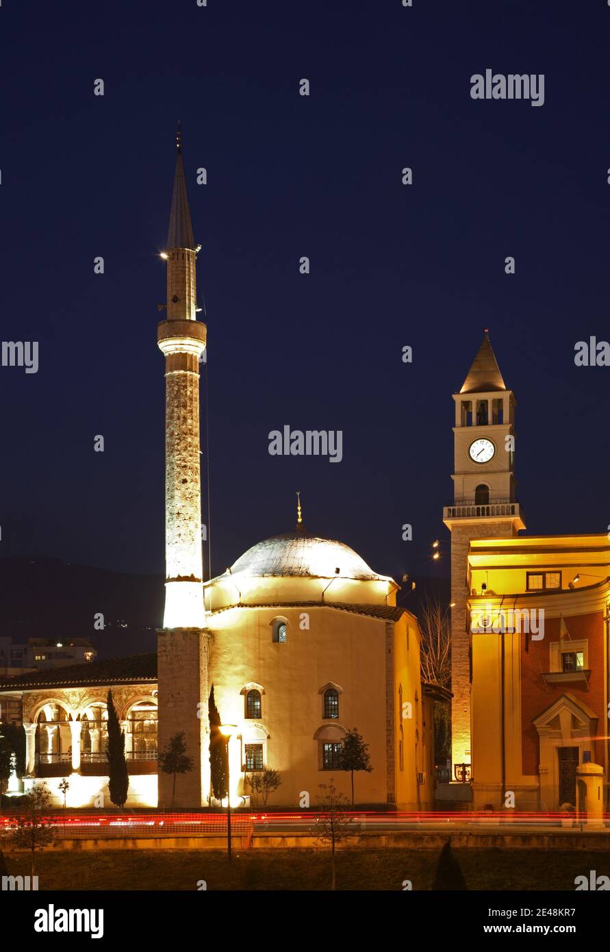 Ethem Bey mosque and clock tower in Tirana. Albania Stock Photo - Alamy