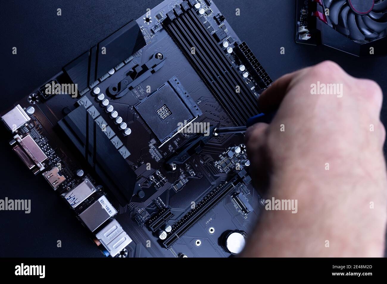 motherboard and memory in the laptop. computer repair and maintenance ...