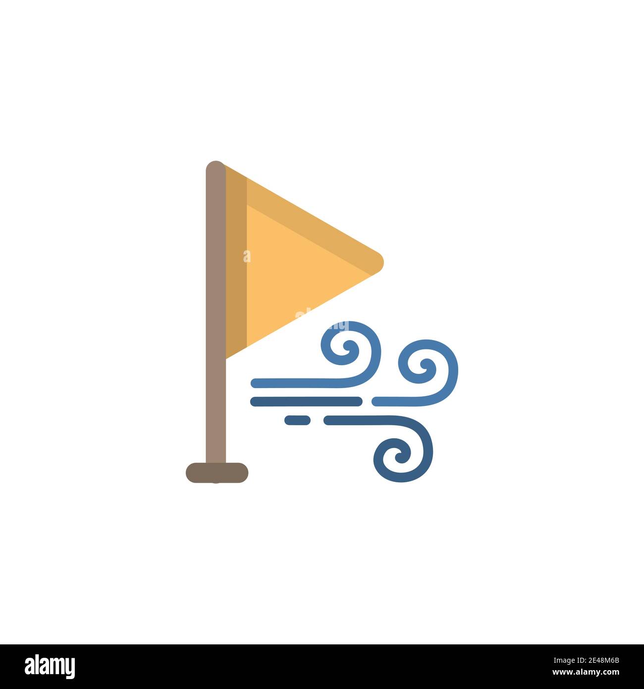 Wind direction and yellow flag. Flat color icon. Isolated weather ...