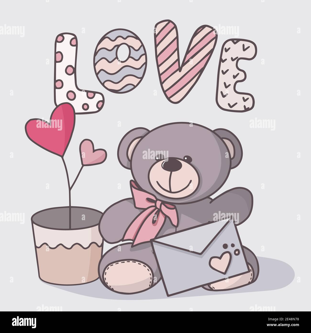Vector hand-drawn illustration of a cute teddy bear. Greeting card for ...