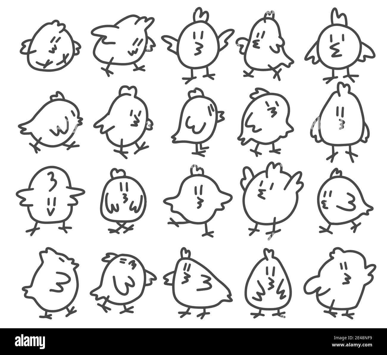 Cute doodle chicks set for Easter hand drawn vector illustration sketch ...