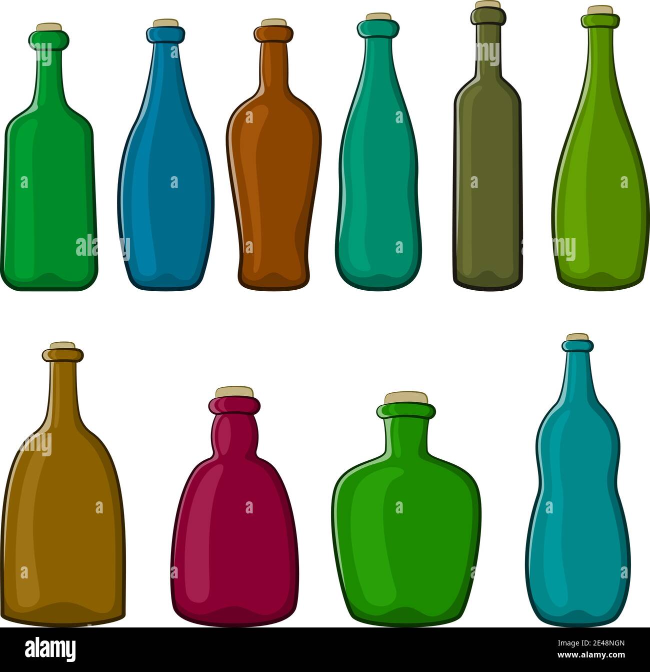 Set of Vintage Bottles Isolated on White Background. Vector Stock ...