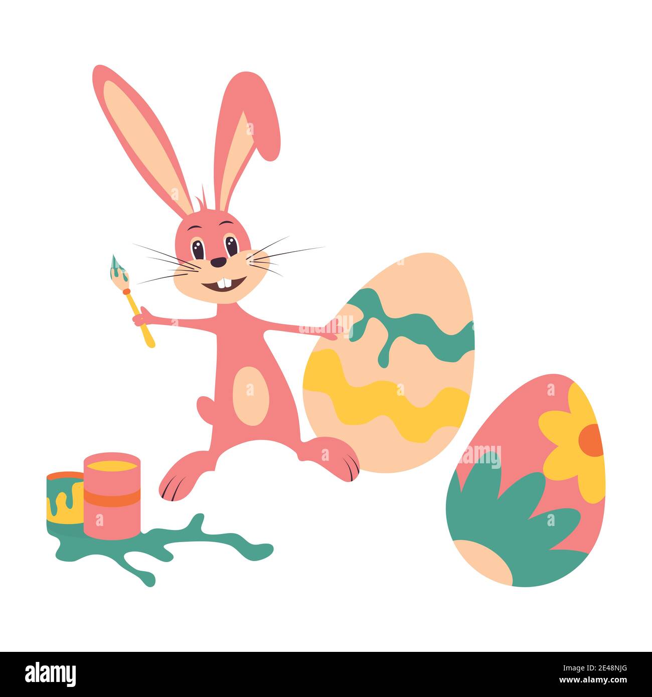 Cute Easter bunny. Vector illustration on white isolated background ...