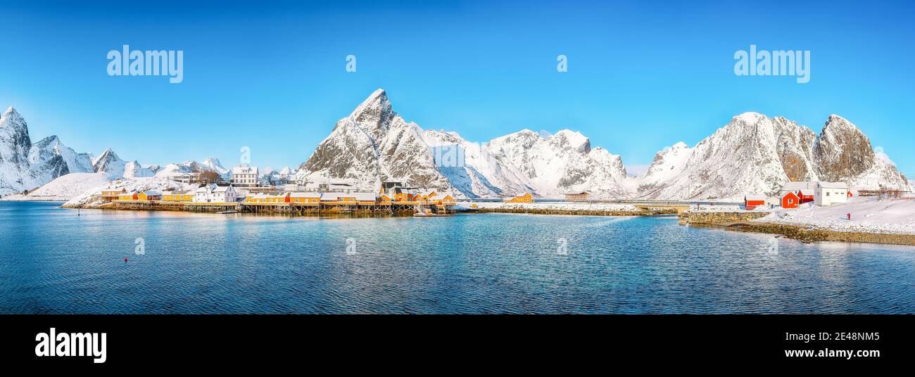 Astonishing winter view of Sakrisoy village and snowy mountaines on ...