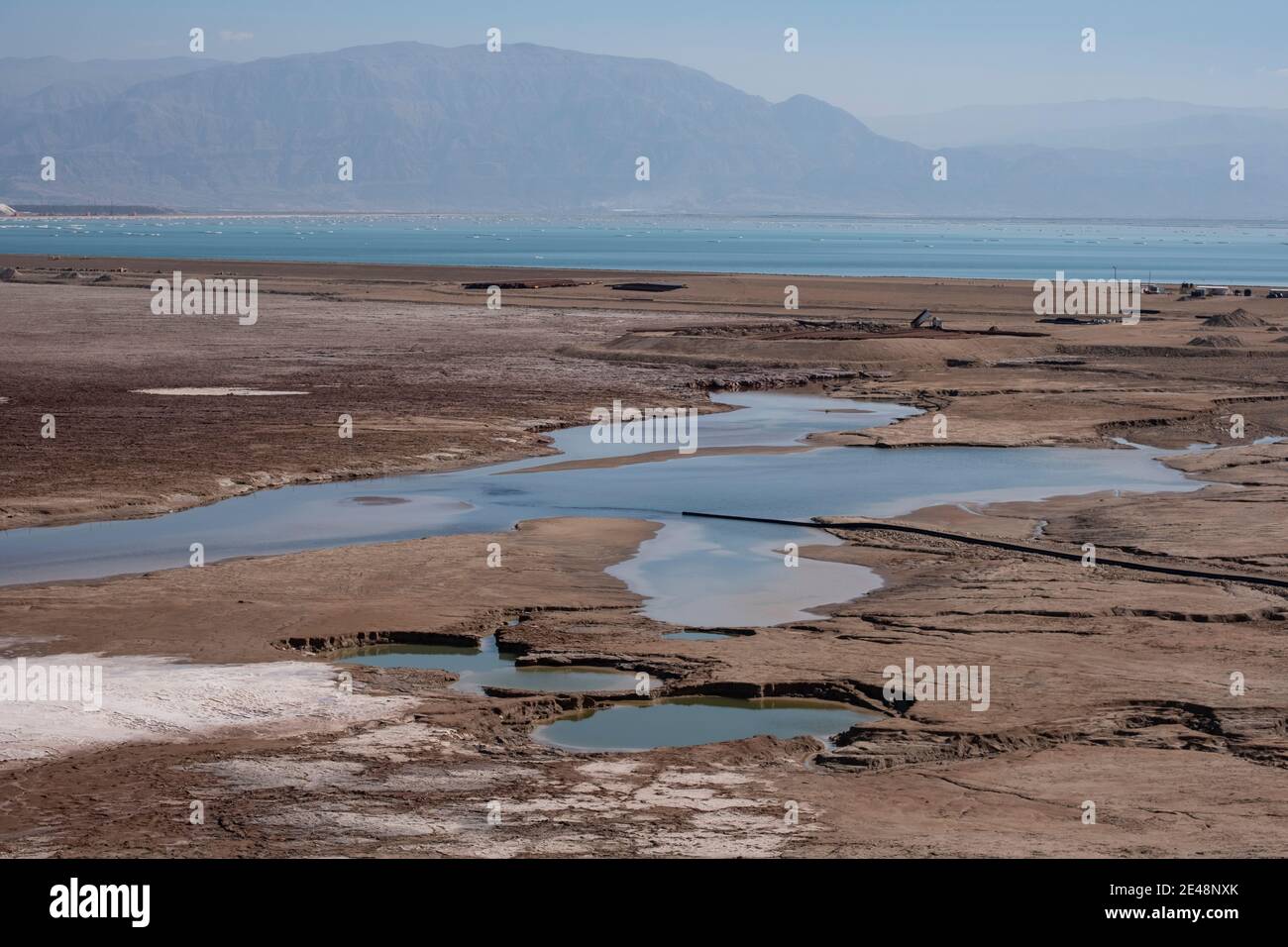 View shows the salt landforms and erosion caused by the drying up of ...
