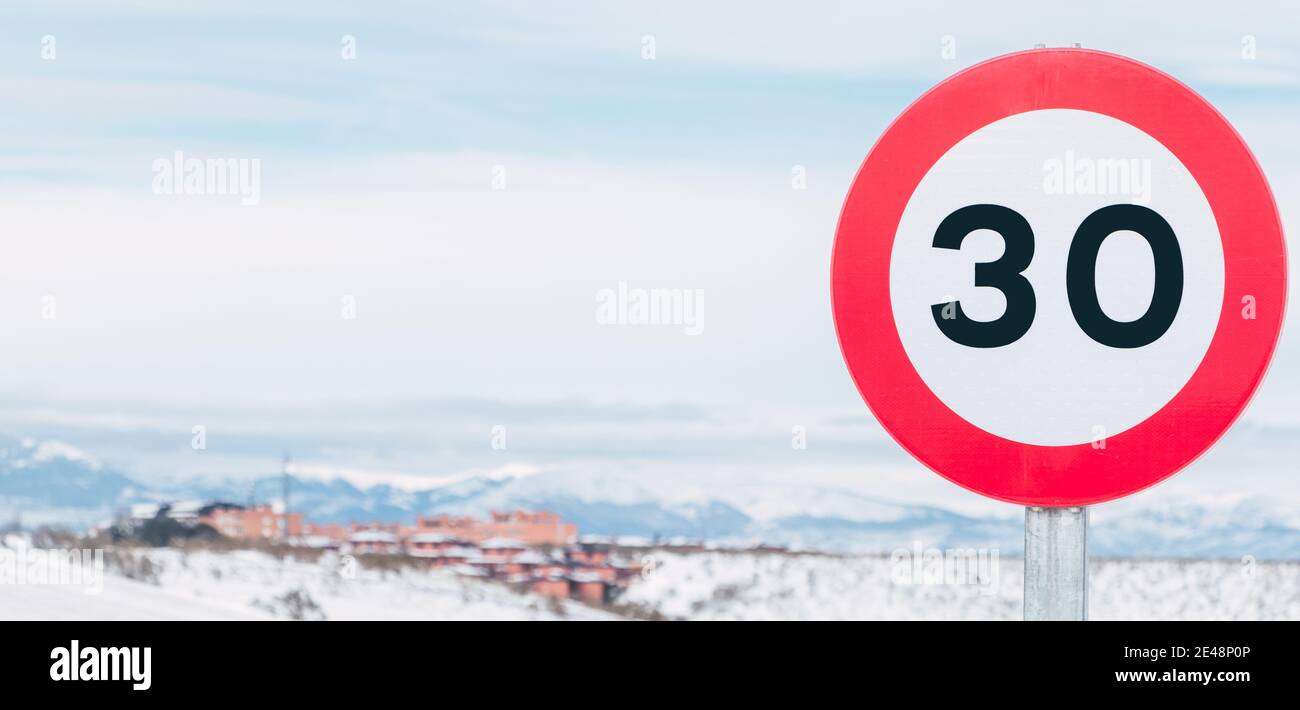 a traffic sign that represents the speed limit, lots of copy space ...