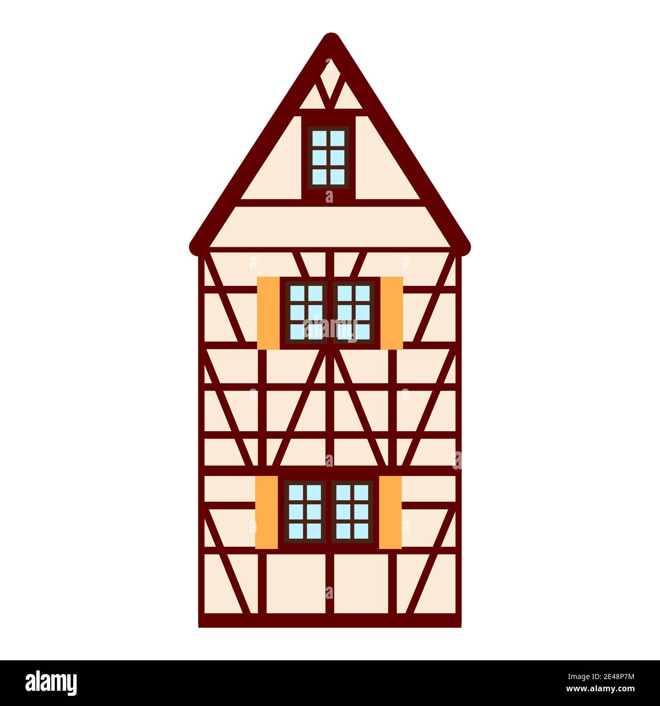Old german house with red wooden beams. beige and brown colored half ...