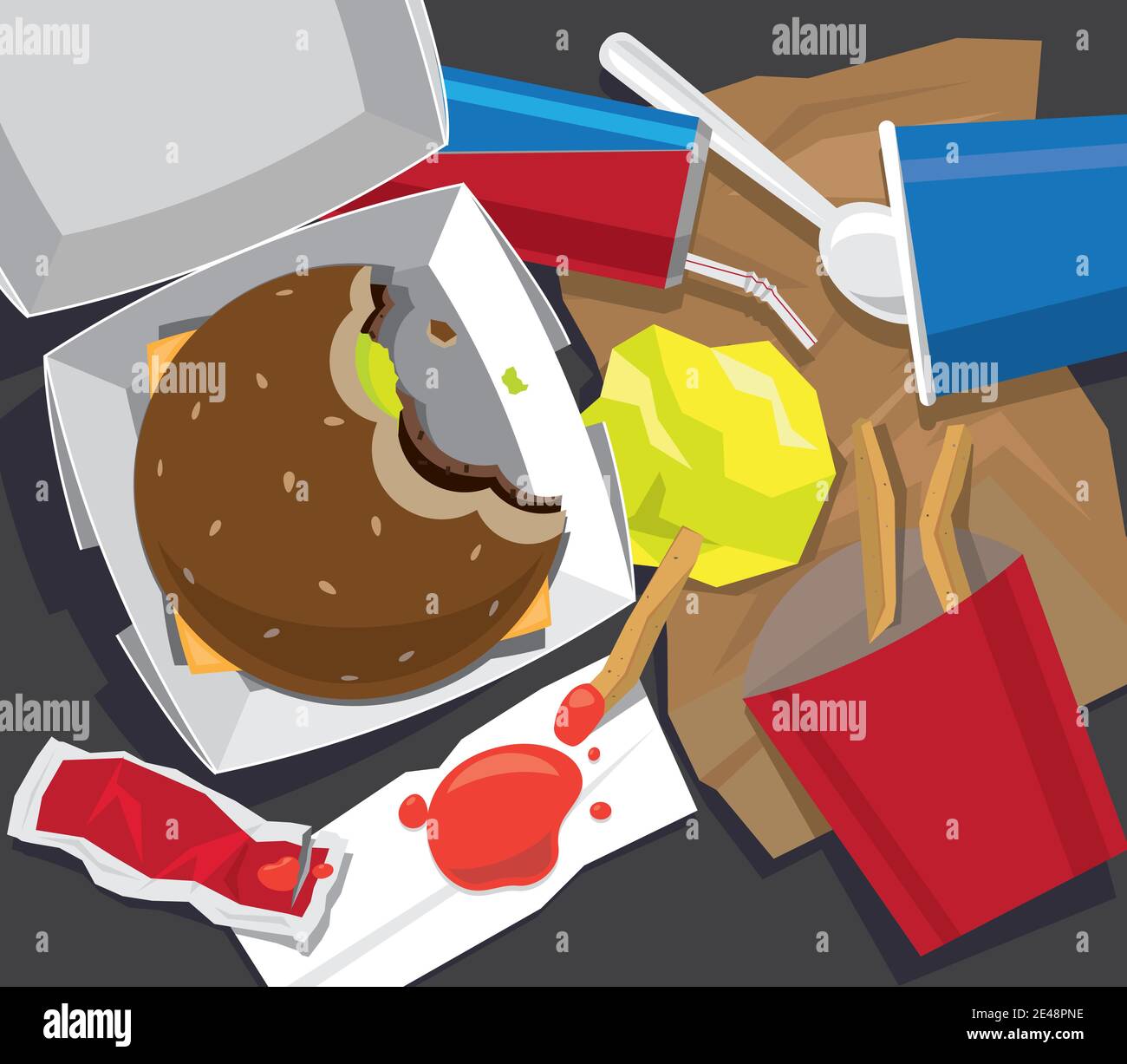 Single-use waste generated after a take-away fast-food meal Stock ...