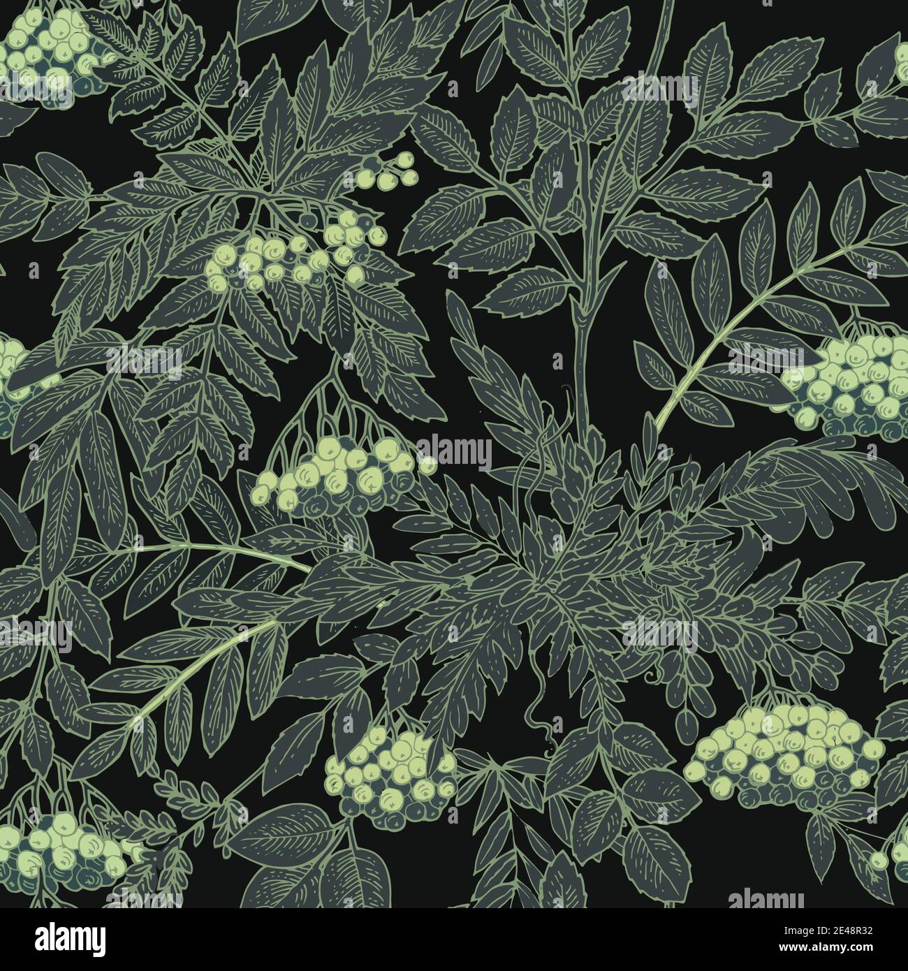 Branches and fruits of mountain ash. Seamless pattern for wallpaper and ...