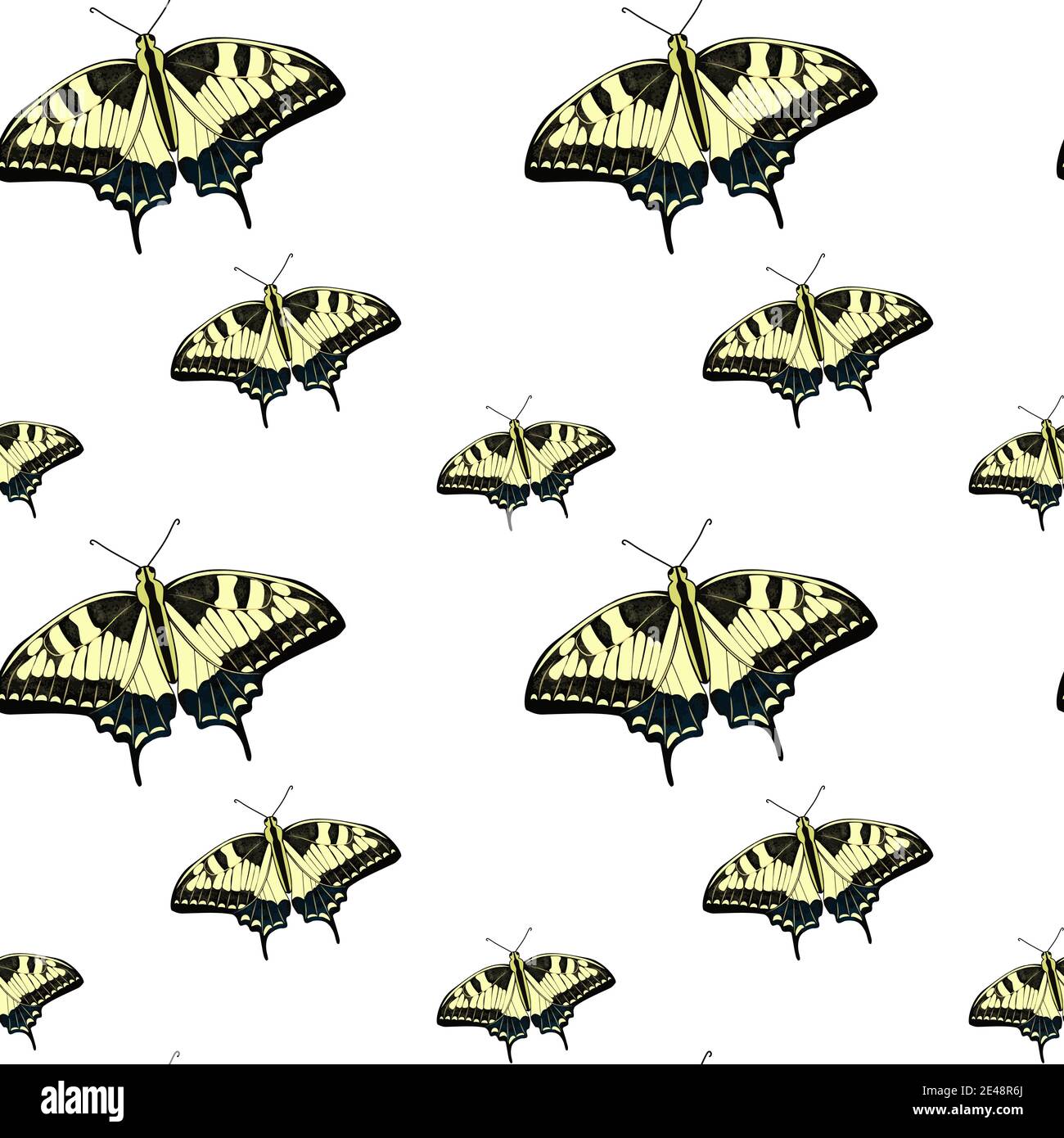 Seamless repeating pattern with butterflies. Pattern with yellow ...