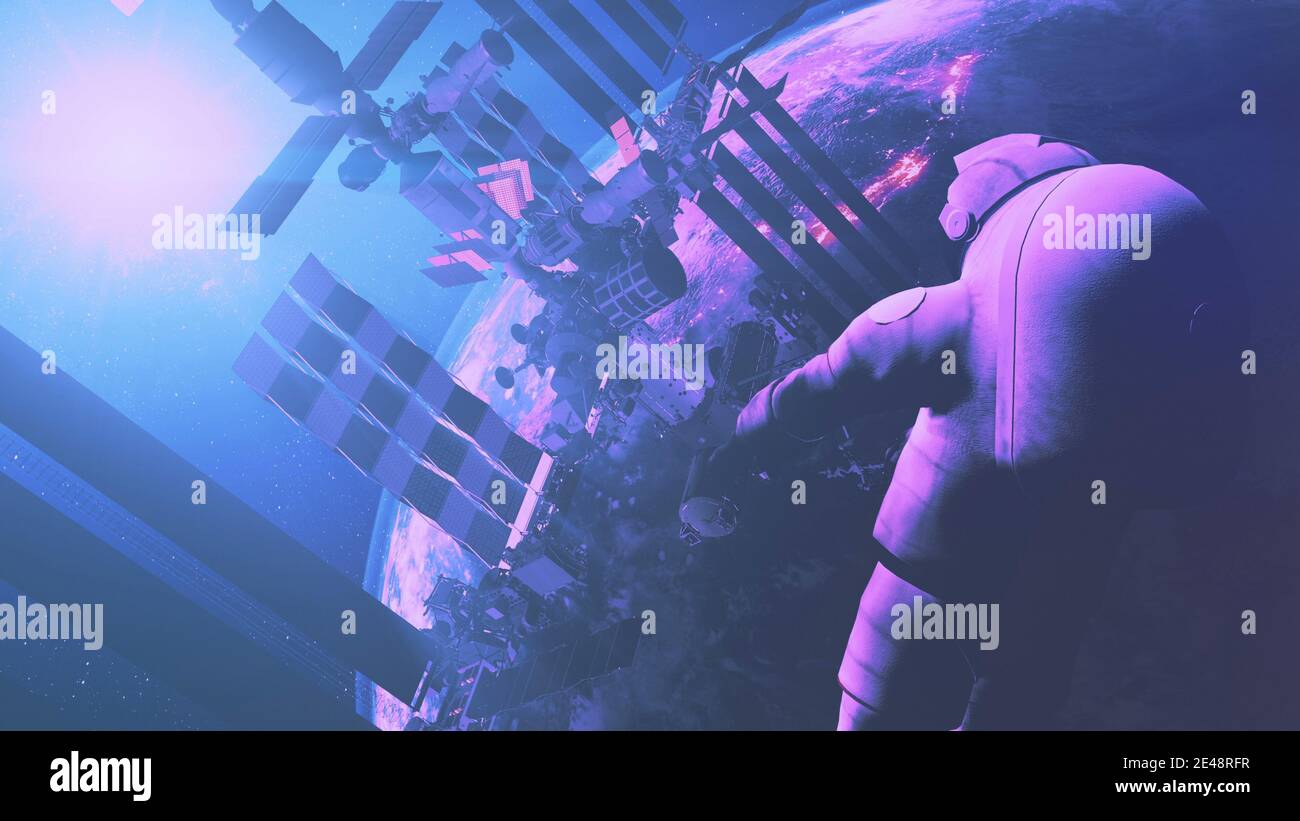 Closeup spaceman of international space station and planet Earth of ...