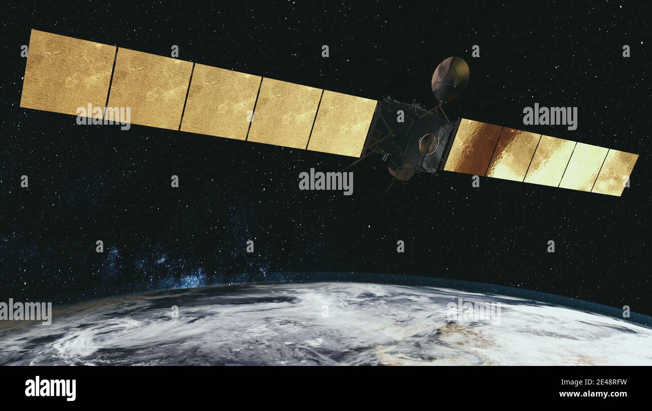 Closeup Rosetta spacecraft at Earth planet. ESA science and technology ...