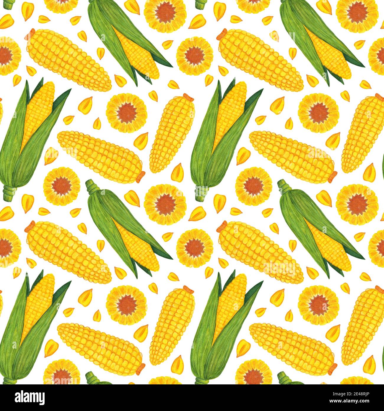 Nice watercolor corn seamless pattern with kernels Stock Photo - Alamy