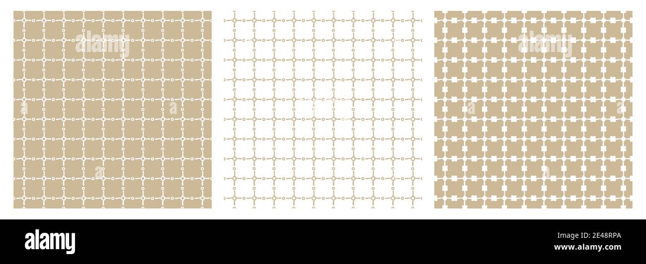A set of three beige and white geometric patterns. Abstract squares and ...