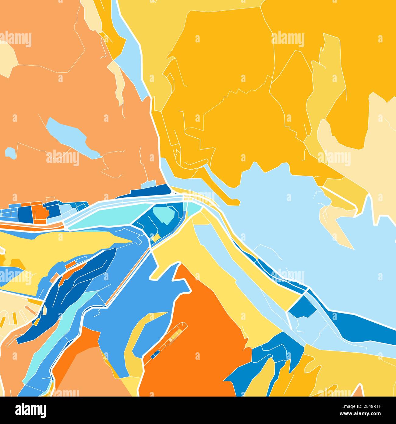 Color art map of Kapan, Syunik, Armenia iin blues and oranges. The ...