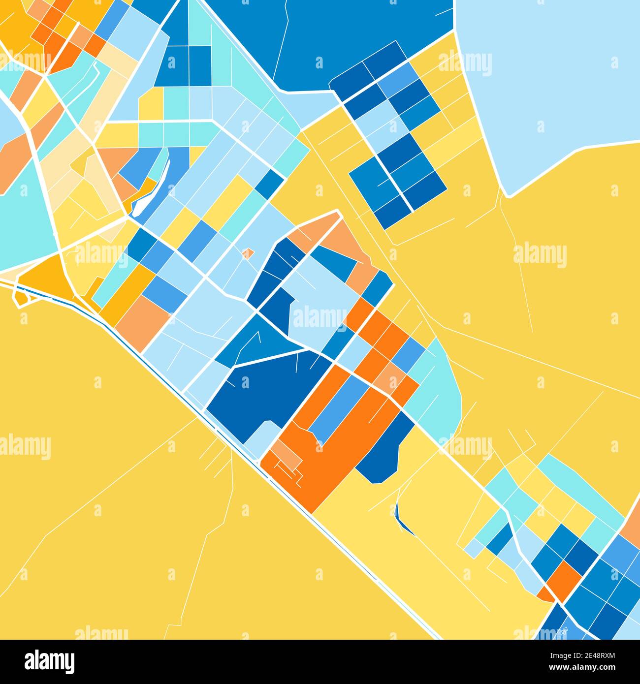 Color art map of Artashat, Ararat, Armenia iin blues and oranges. The ...