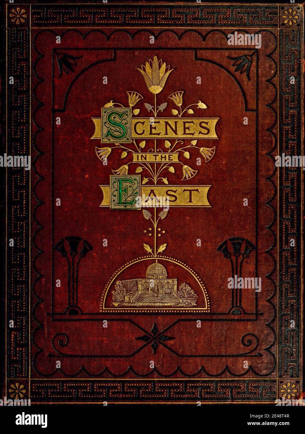 Ancient red book cover and lettering in gold from the book Scenes in ...