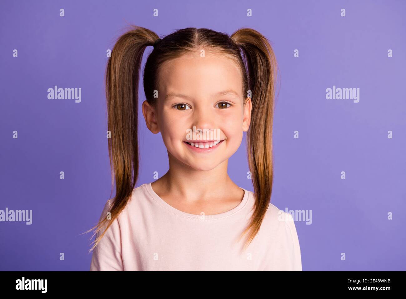 Photo of cute pretty small little girl beaming nice smile good mood ...