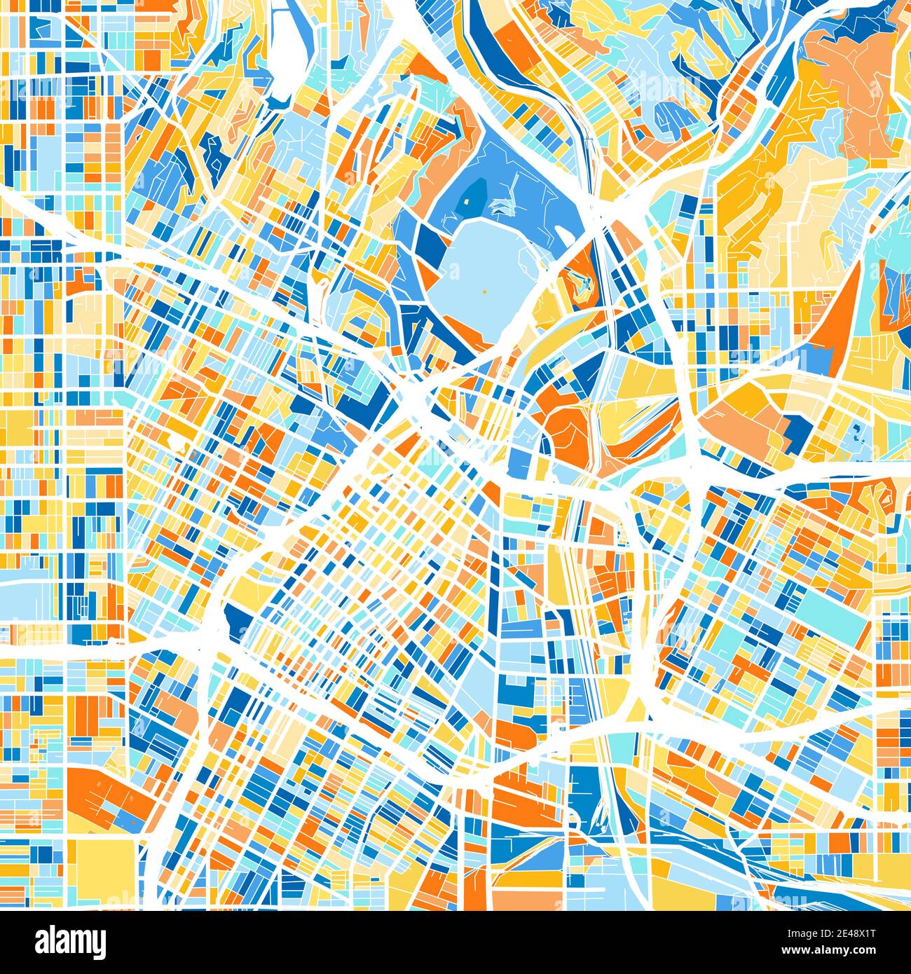 Color art map of LosAngeles, California, UnitedStates in blues and ...