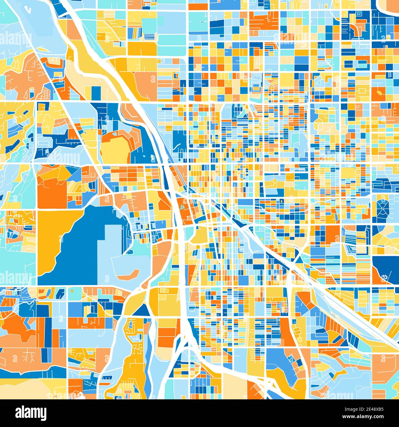 Color art map of Tucson, Arizona, UnitedStates in blues and oranges ...