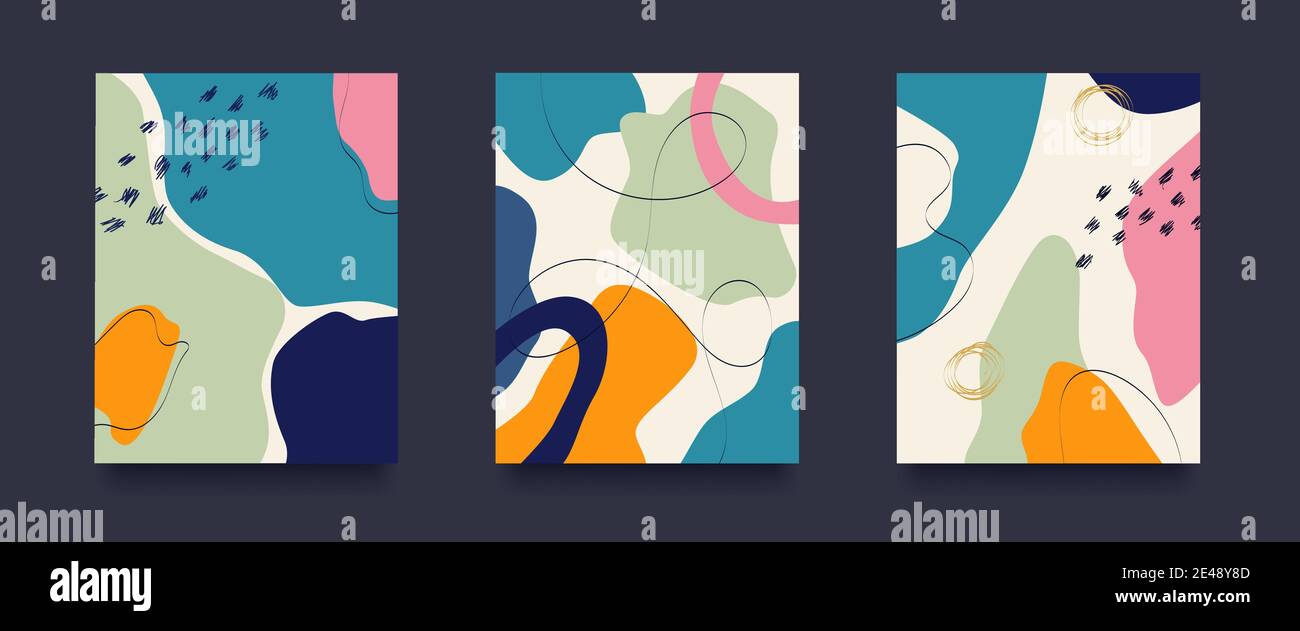 Abstract Shapes Background Set. Set of three Hand drown Seamless ...