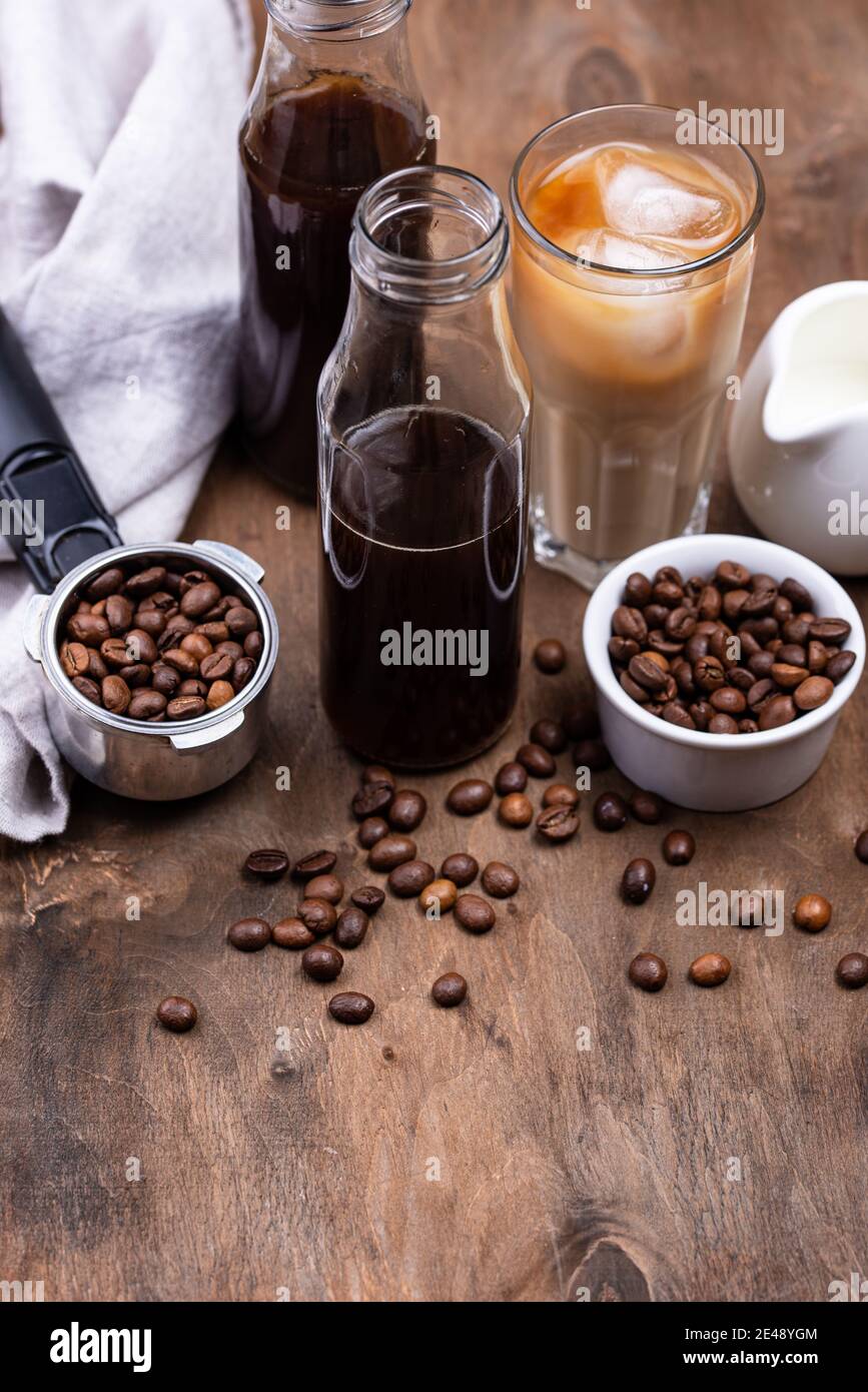 Cold brew coffee with ice and milk Stock Photo - Alamy