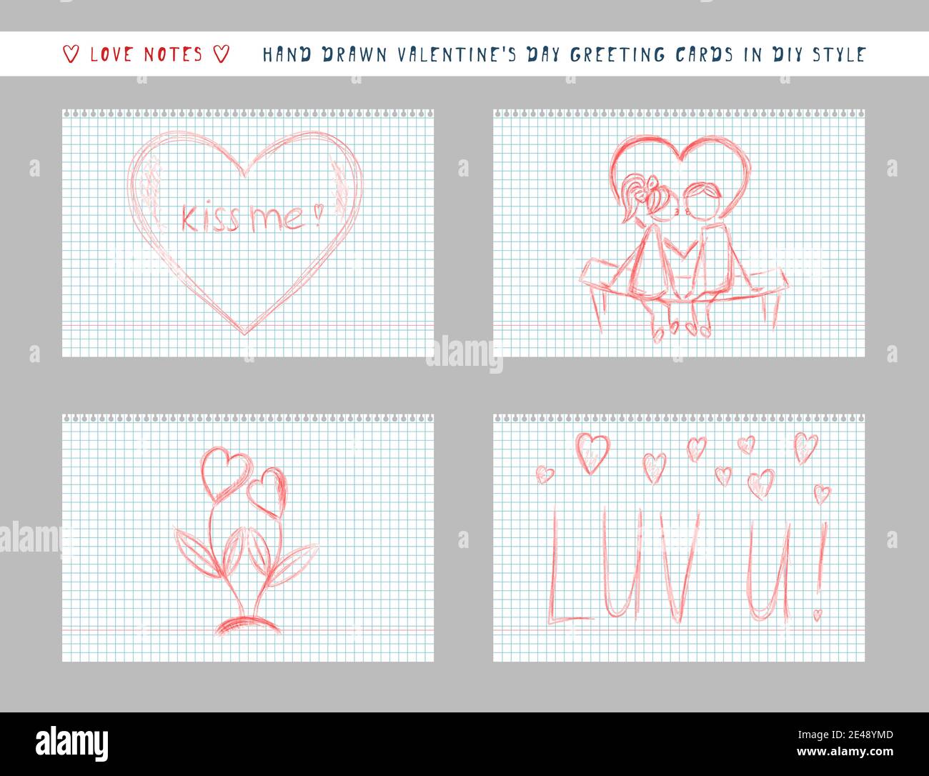 naive hand-drawn style cute valentine's day greeting card. handwritten ...