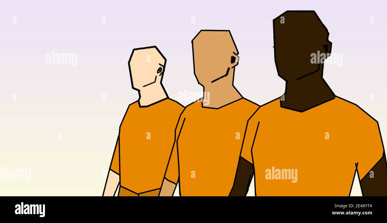 Geometrical illustration of three people of different skin colors on a ...