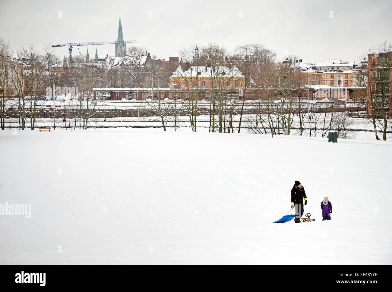 LINKÖPING, SWEDEN- 10 JANUARY 2016: Winter in a park in central ...