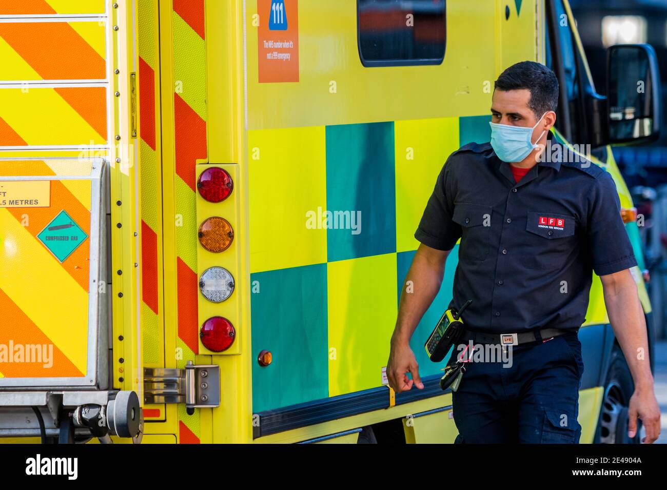 London, UK. 22nd Jan, 2021. A London Fireman (LFB) drives one of teh ...