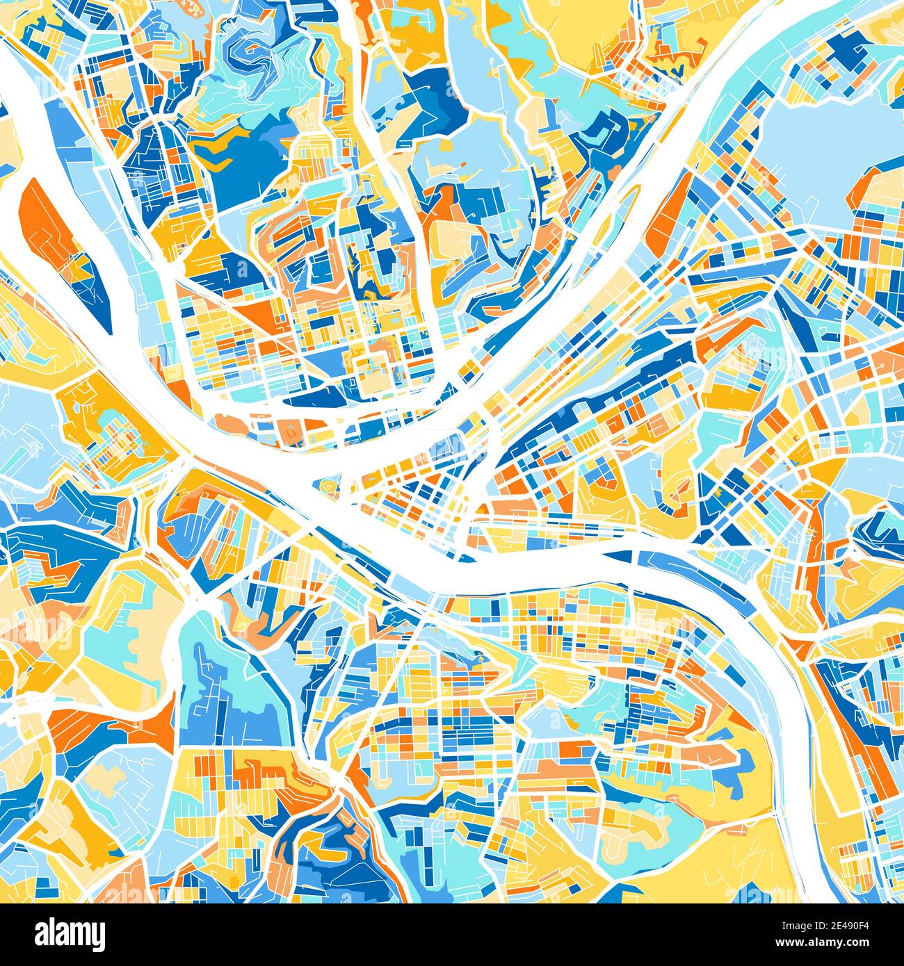 Color art map of Pittsburgh, Pennsylvania, UnitedStates in blues and ...