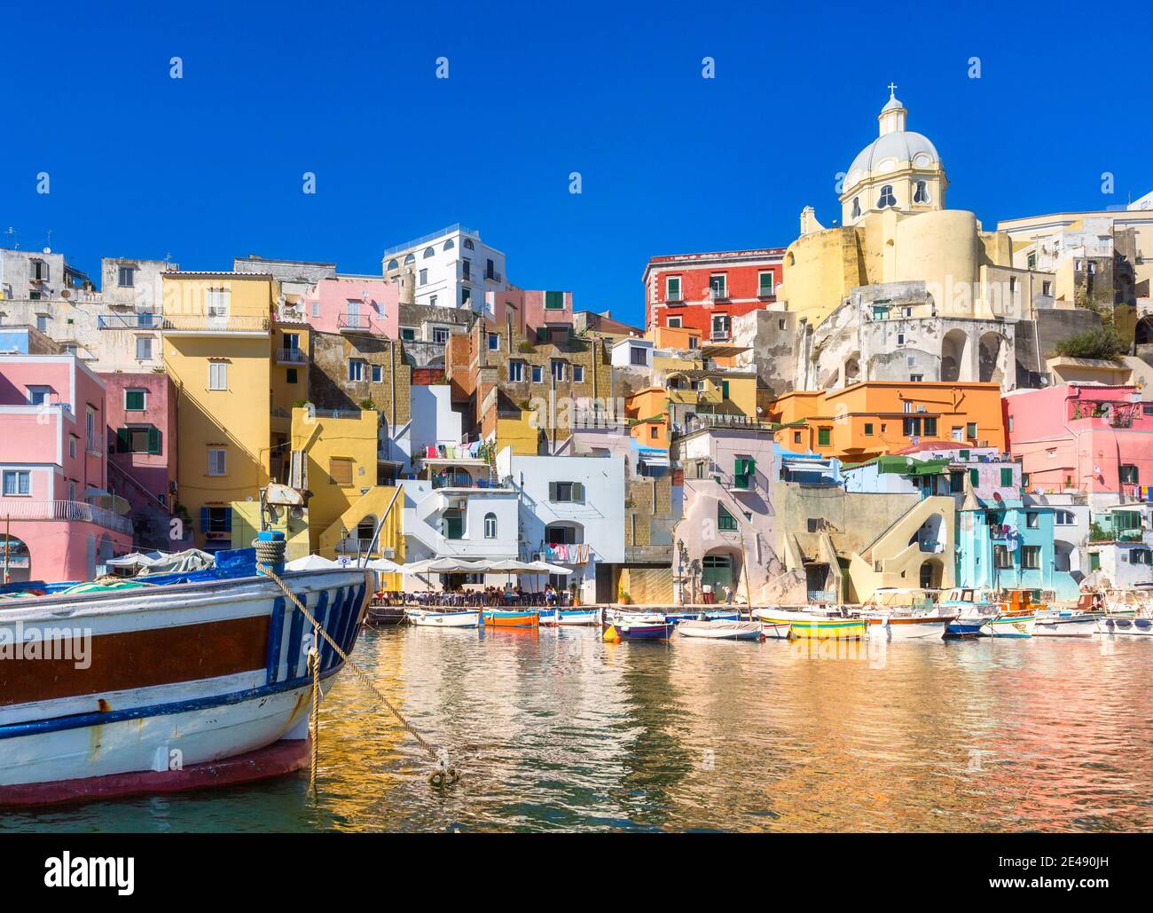 Procida island, Naples, Italy. The colorful harbour of La Corricella ...