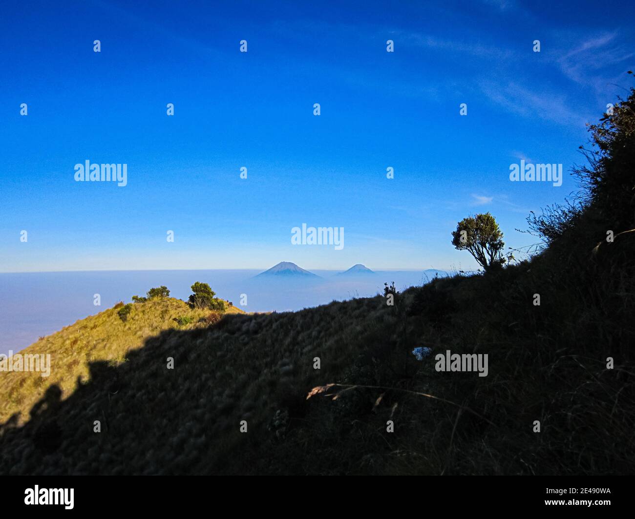 morning view of Mount Merapi from the top of Mount Merbabu in Central ...
