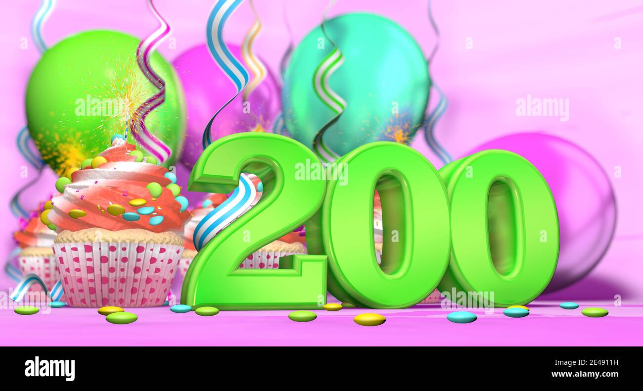 Birthday cupcake with sparking candle with the number 200 large in ...