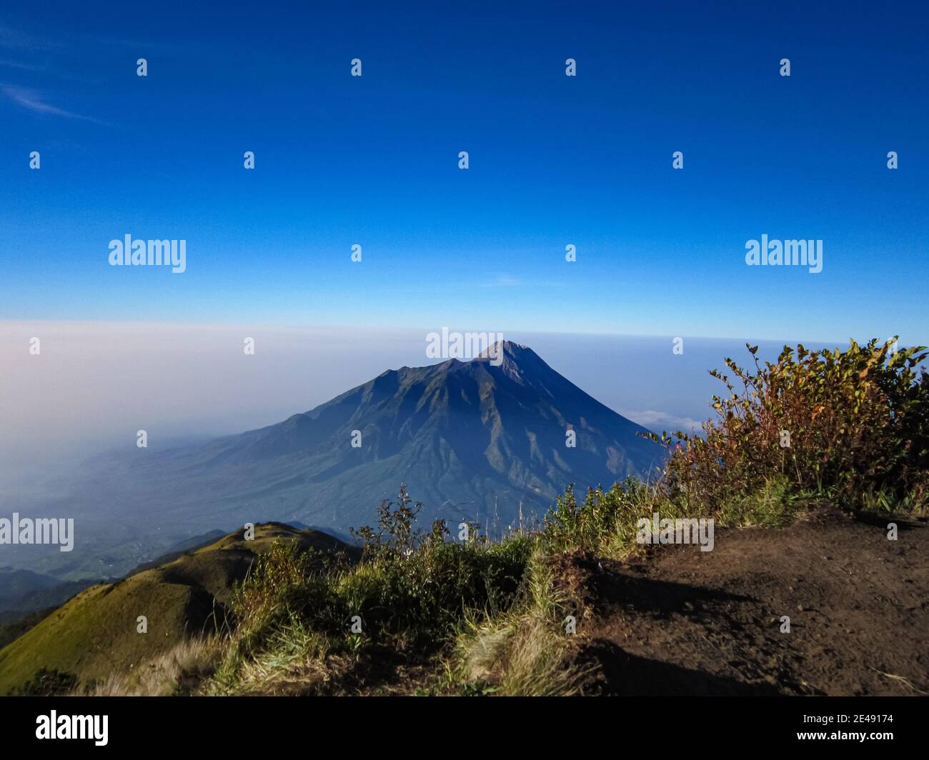 morning view of Mount Merapi from the top of Mount Merbabu in Central ...
