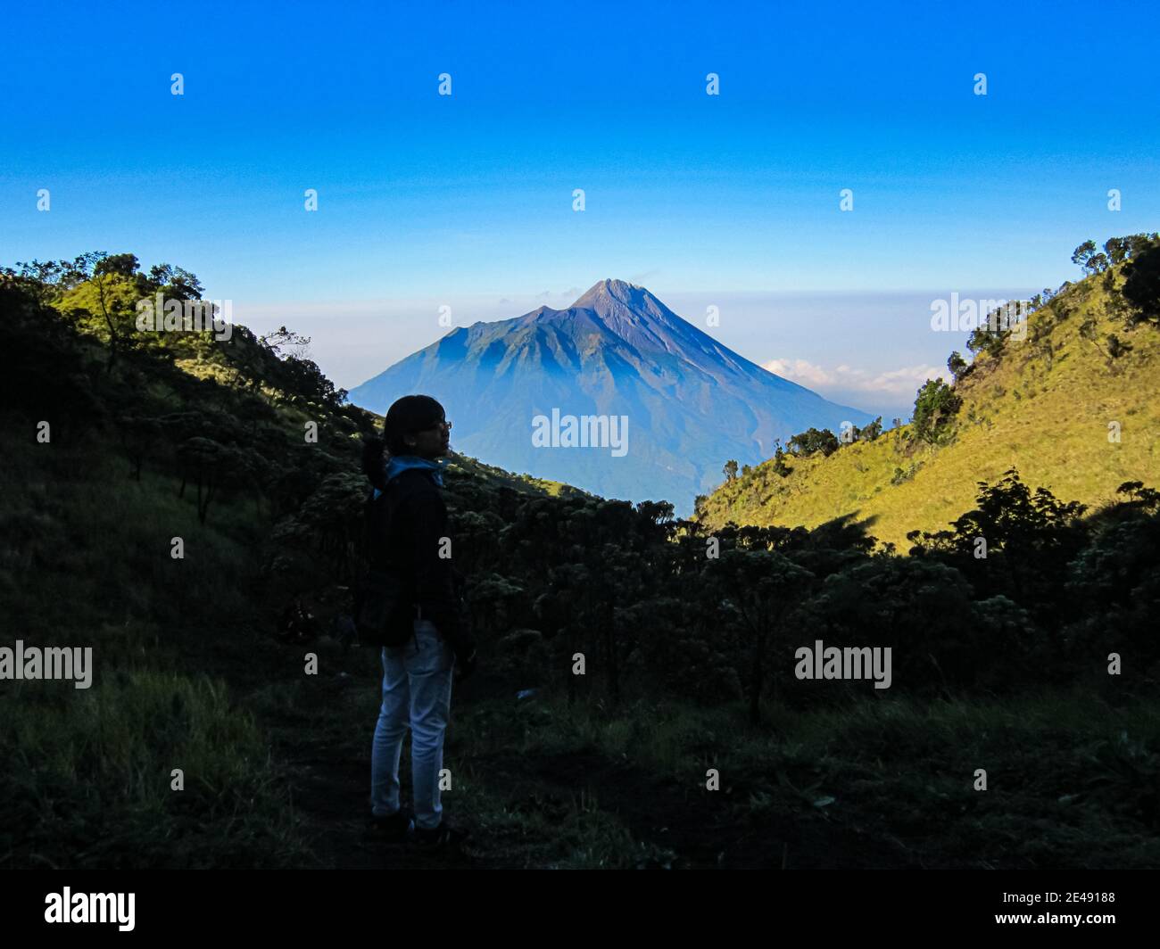 morning view of Mount Merapi from the top of Mount Merbabu in Central ...