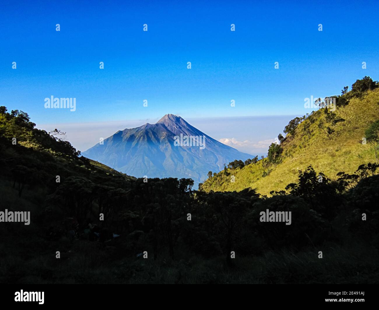 morning view of Mount Merapi from the top of Mount Merbabu in Central ...