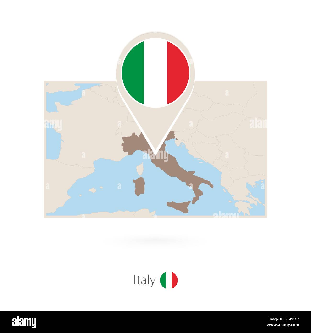 Rectangular map of Italy with pin icon of Italy Stock Vector Image ...