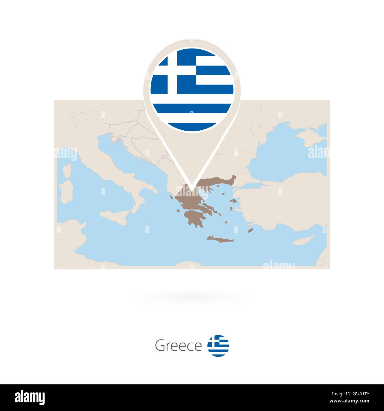 Rectangular map of Greece with pin icon of Greece Stock Vector Image ...