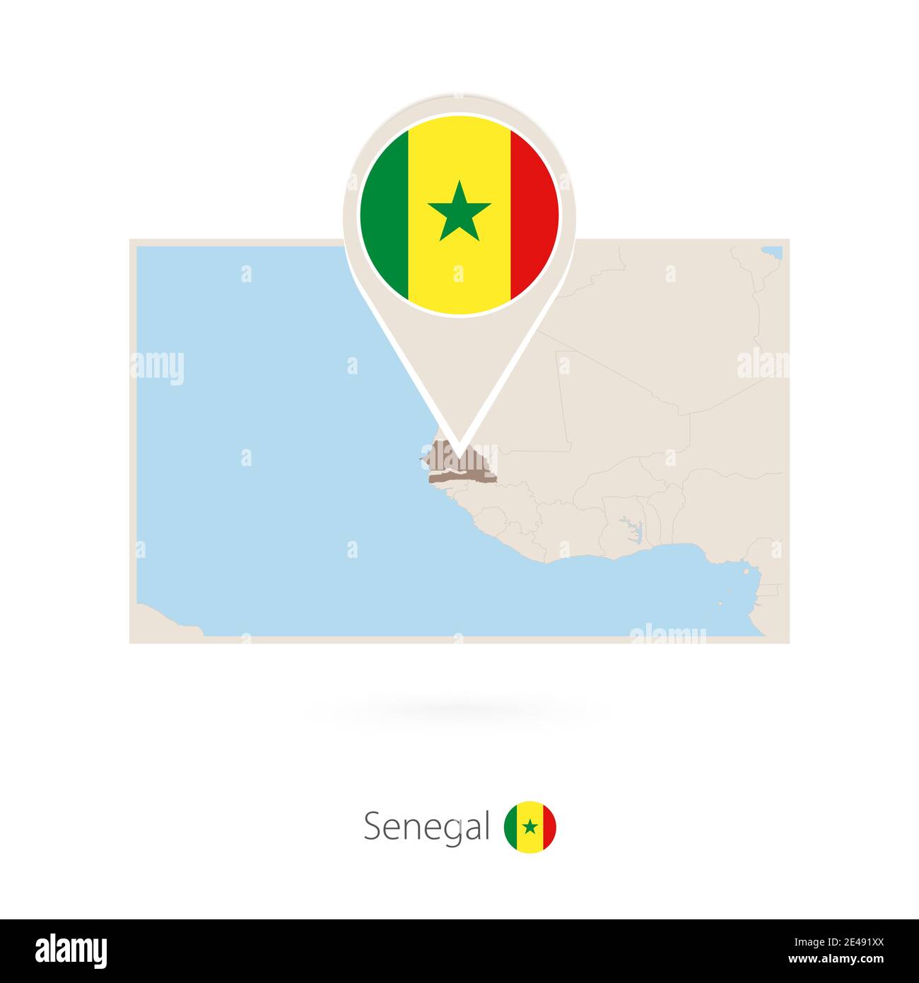 Rectangular map of Senegal with pin icon of Senegal Stock Vector Image ...
