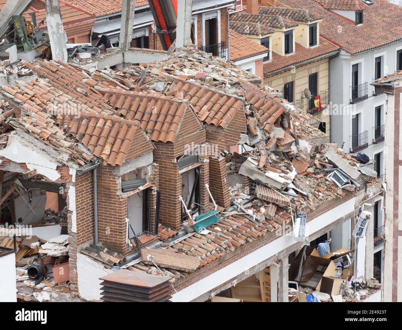 Madrid, Spain. 22nd January, 2021. View of damage of the last floors of ...