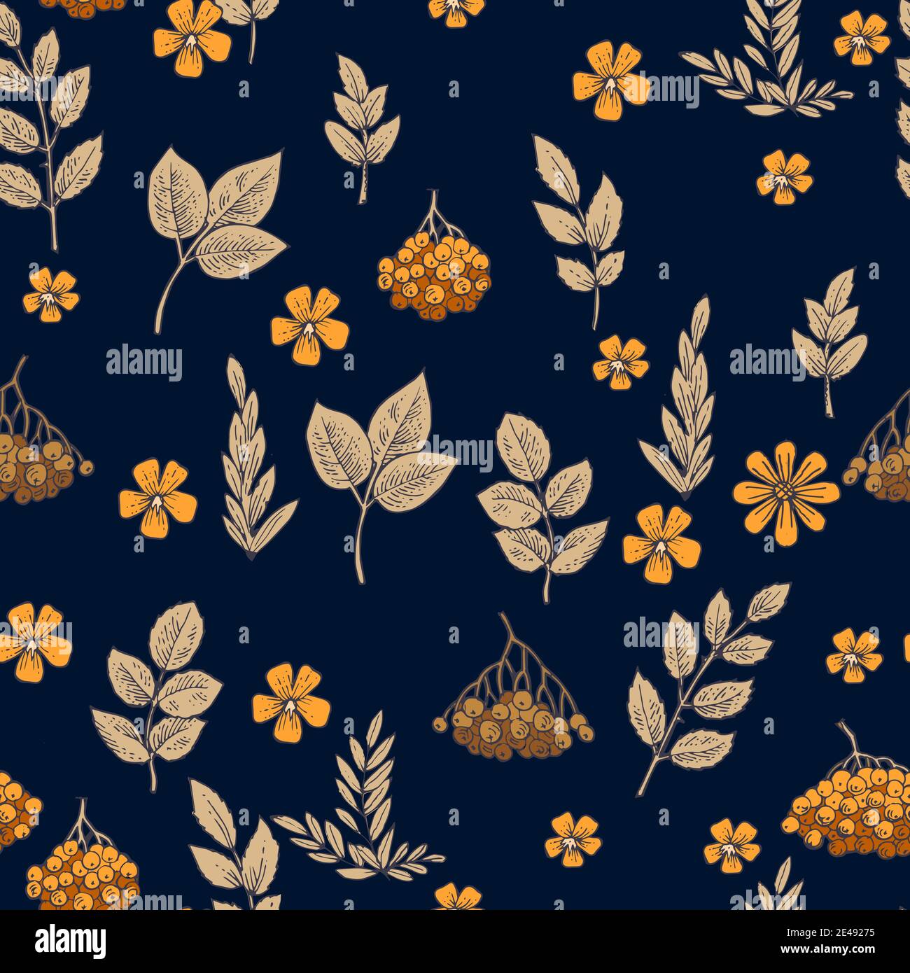 Branches and fruits of mountain ash. Seamless pattern for wallpaper and ...