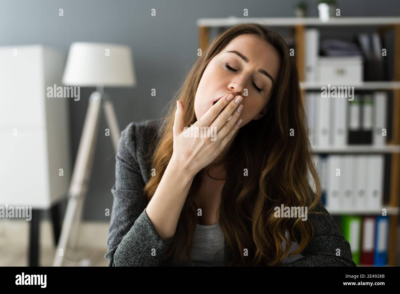 Sleepy Employee Person Portrait In Video Conference Call Stock Photo ...
