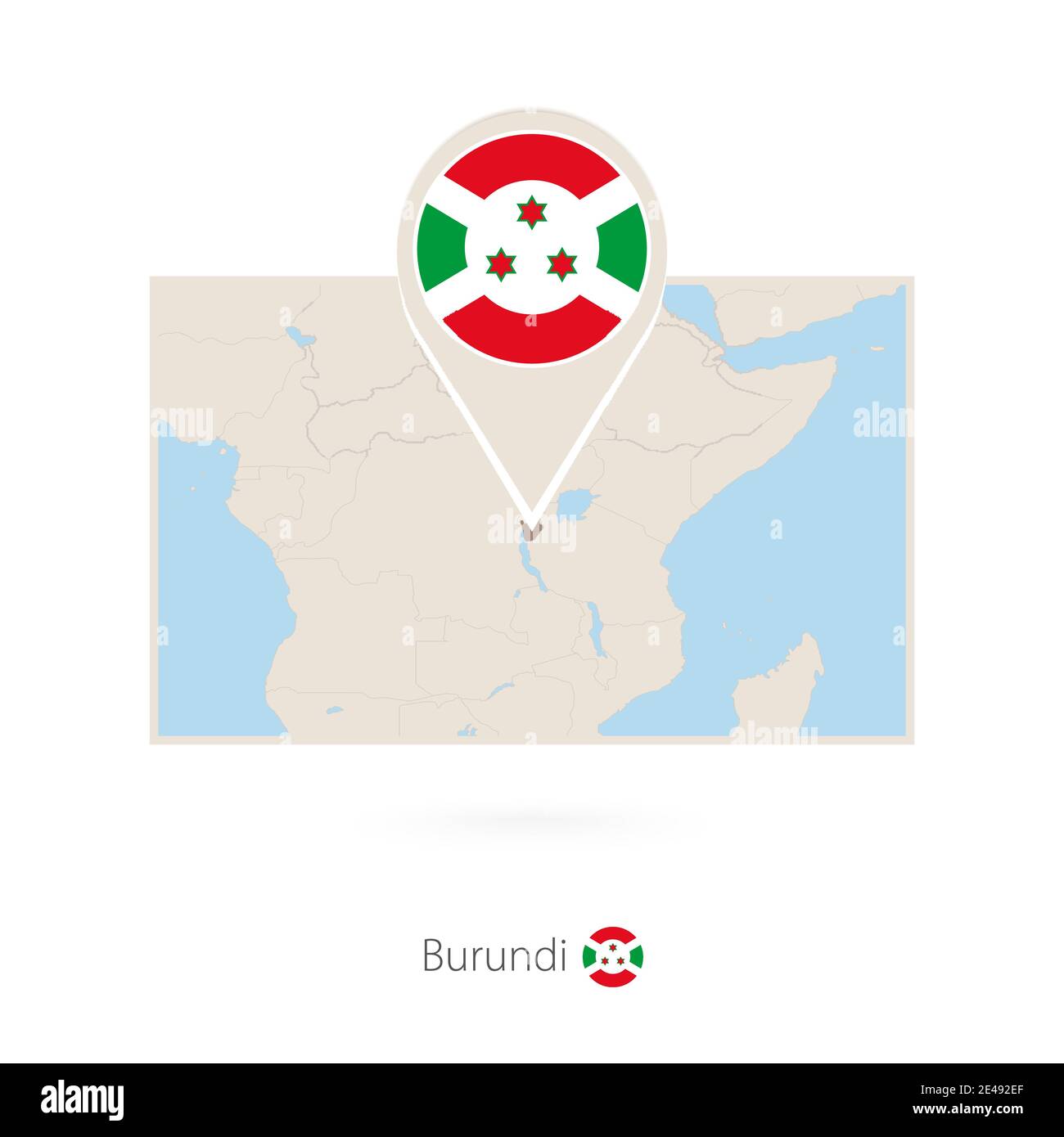 Rectangular map of Burundi with pin icon of Burundi Stock Vector Image ...
