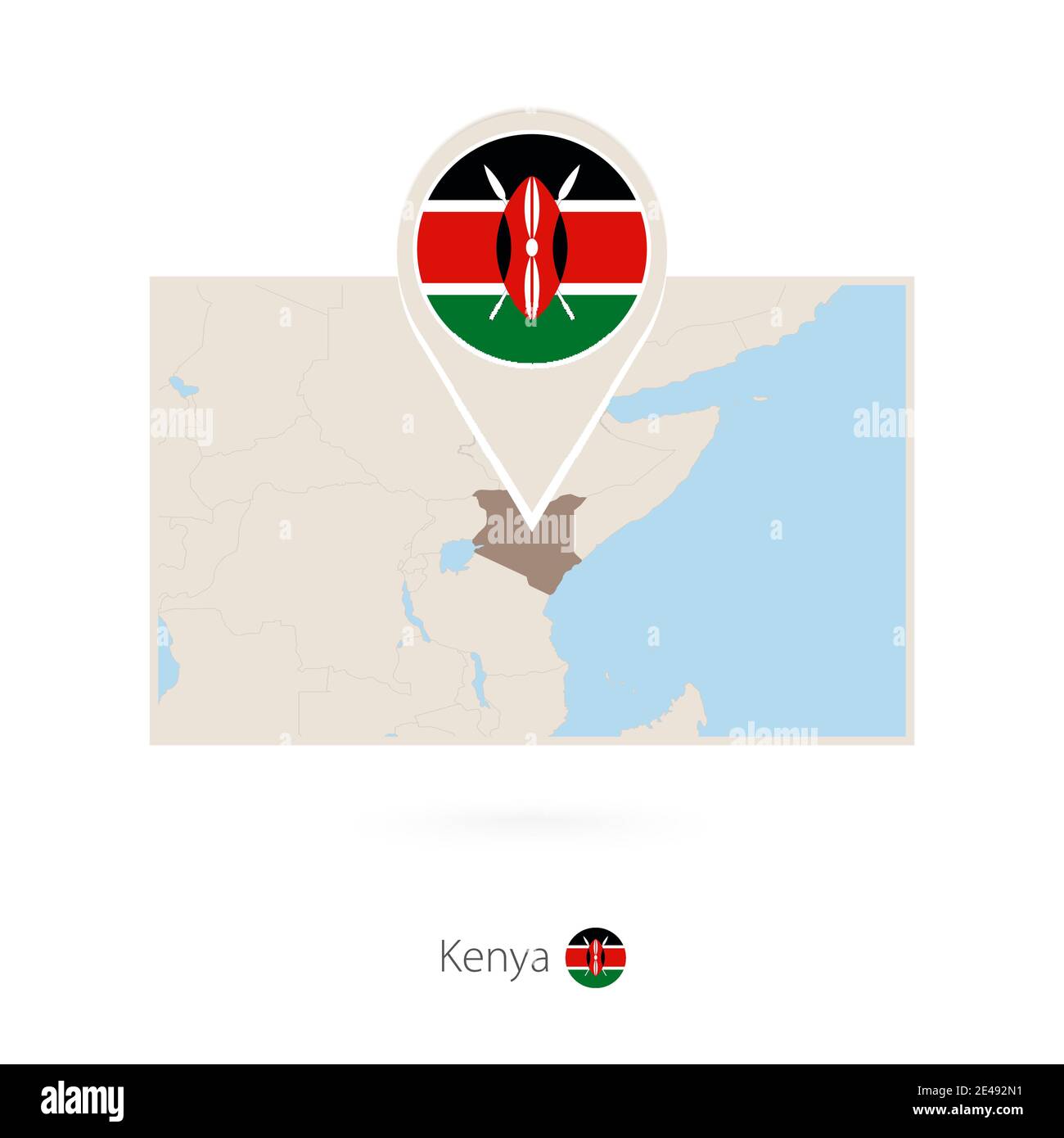 Rectangular map of Kenya with pin icon of Kenya Stock Vector Image ...