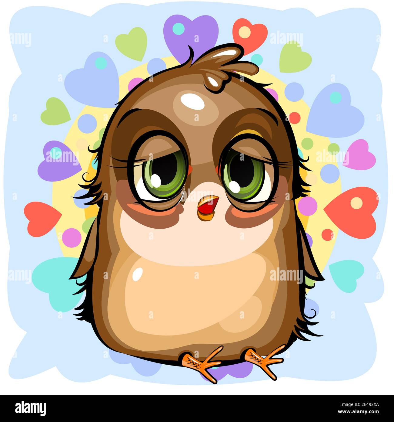 Sleepy sparrow. Funny chick. Wants to sleep. Cute and funny baby bird ...