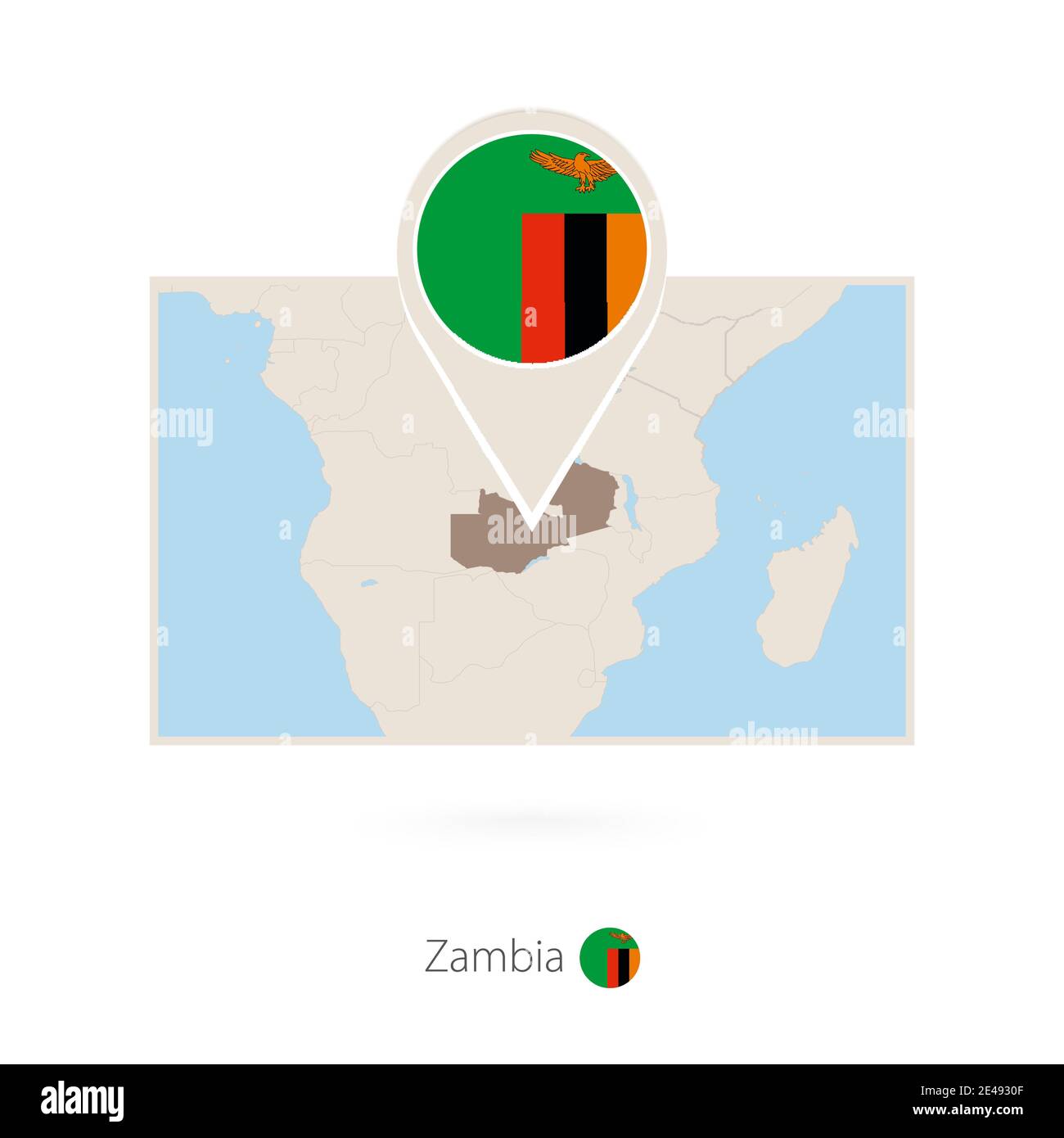Rectangular map of Zambia with pin icon of Zambia Stock Vector Image ...