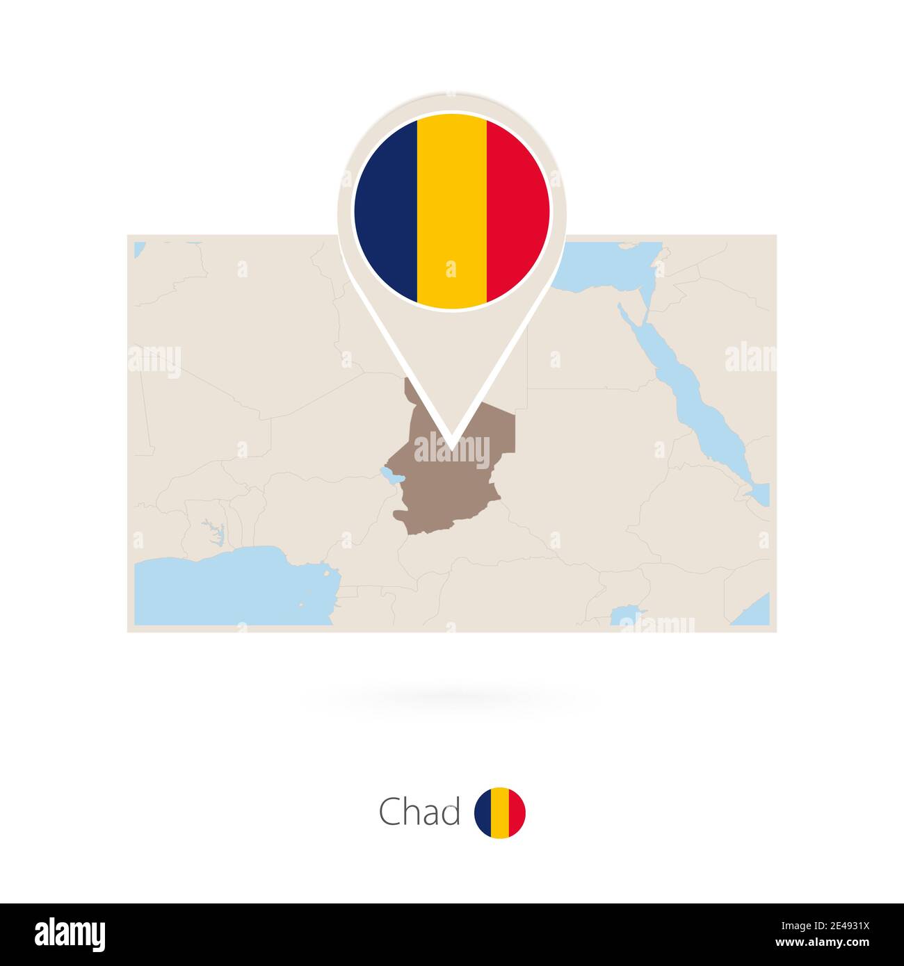 Rectangular map of Chad with pin icon of Chad Stock Vector Image & Art ...